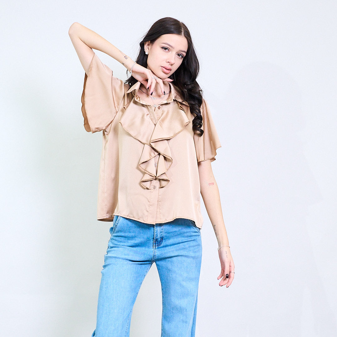 Ruffle collar satin blouse wholesale – LEIVIP