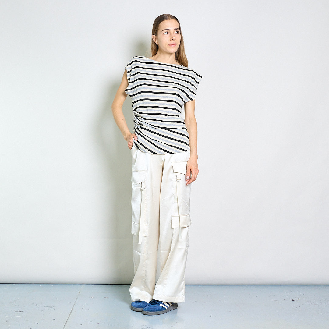 Horizontal stripe sleeveless stretch knit t-shirt wholesale – LEIVIP