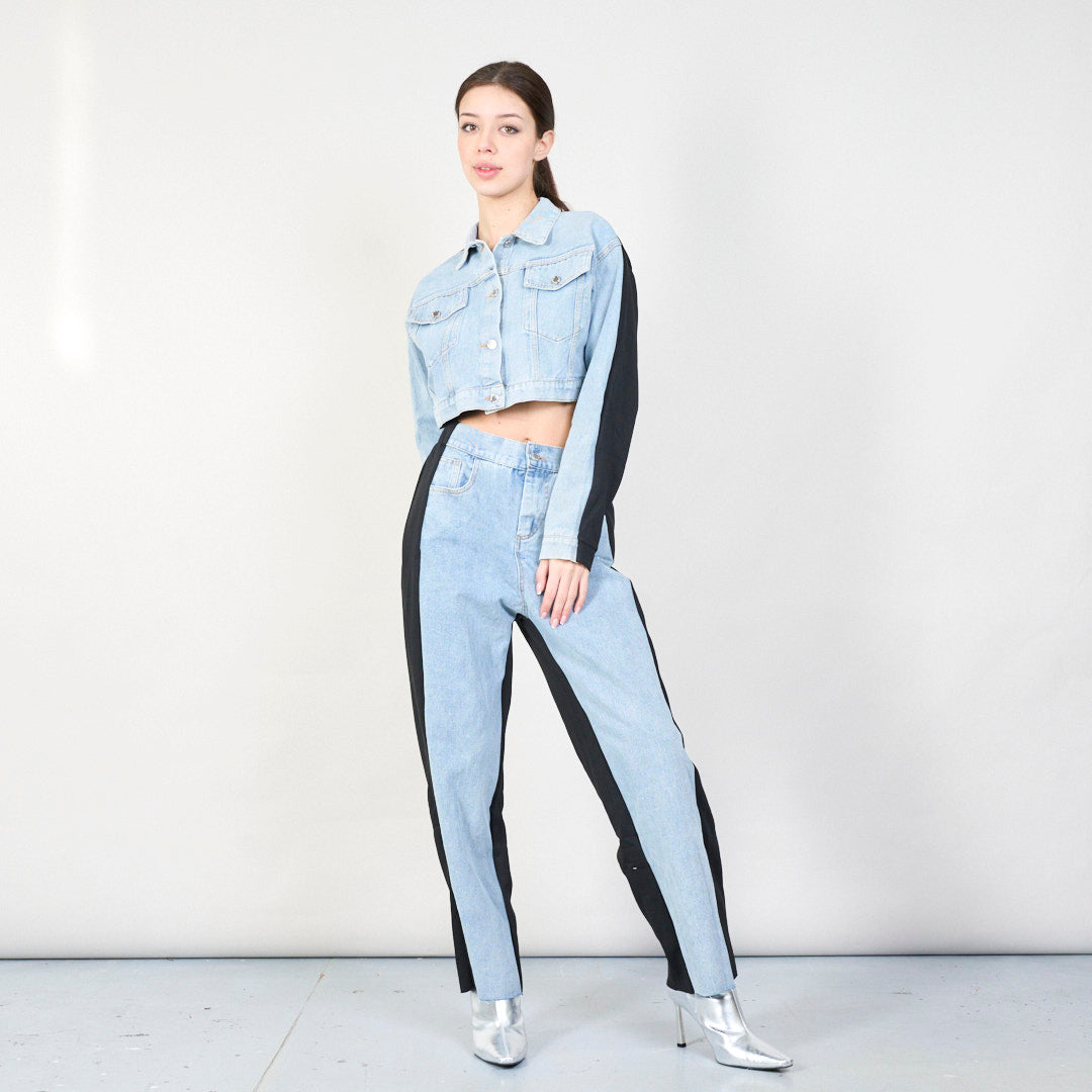 Contrast panel denim jacket and pants set wholesale – LEIVIP