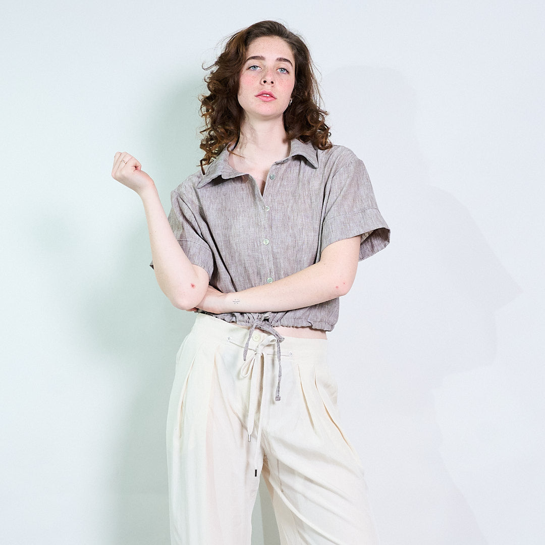 TEXTURADO CATURA CHEETA BELA BLUSHA DE MANAGEM CURTA – LEIVIP