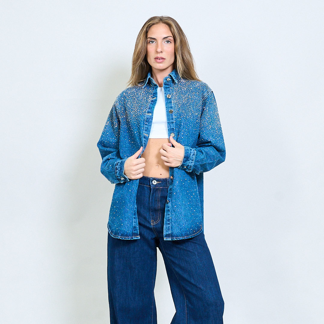 Studded longline denim shirt jacket wholesale – LEIVIP