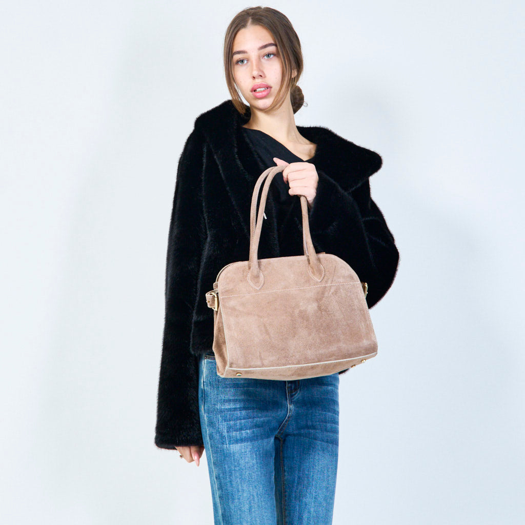Structured suede handbag with top handles wholesale – LEIVIP
